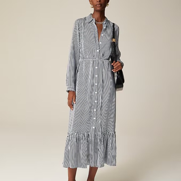 J. Crew | Dresses | Nwt Jcrew Long Amelia Shirtdress In Striped Drapey ...